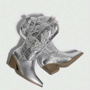 True Freedom | Shoes | Womens Silver Metallic Western Glamcowboy Boots ...